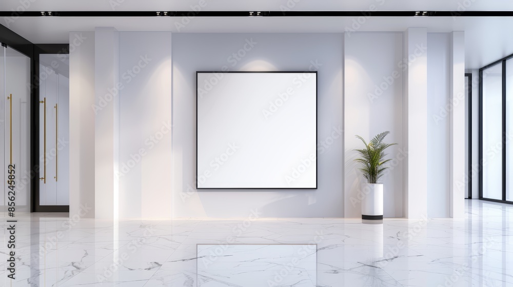 Stylish retail store facade featuring a horizontal sign, spacious empty ...