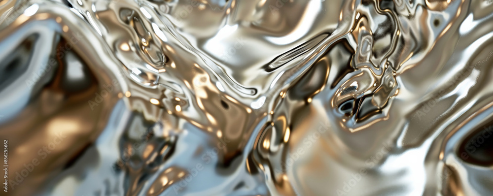Metallic Background With A Reflective Mercury Surface Creating Fluid Liquid Like Distortions