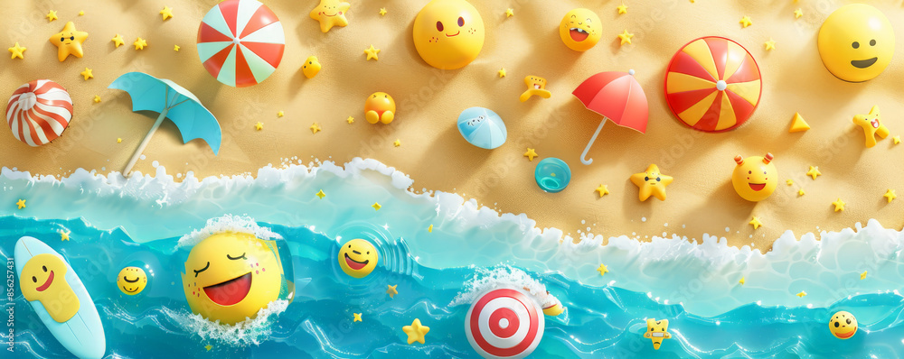 World Emoji Day background with a playful beach scene featuring emojis ...