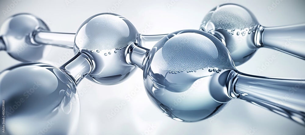 Water molecules and closeup of water on a light blue white gradient ...