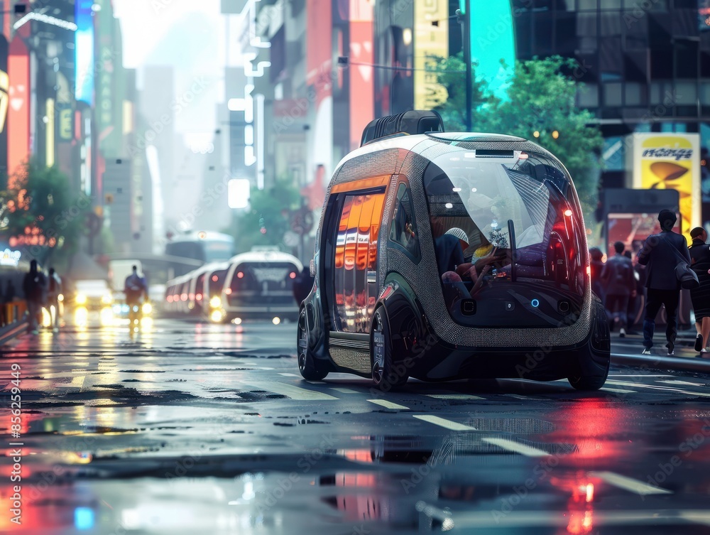 Electric Mini Mobility Vehicles Self-Driving on a City Street with ...