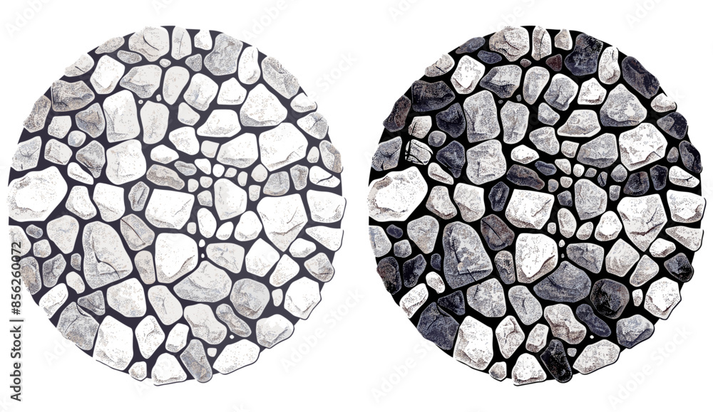 Vector round stone on ground, texture interior background line art ...