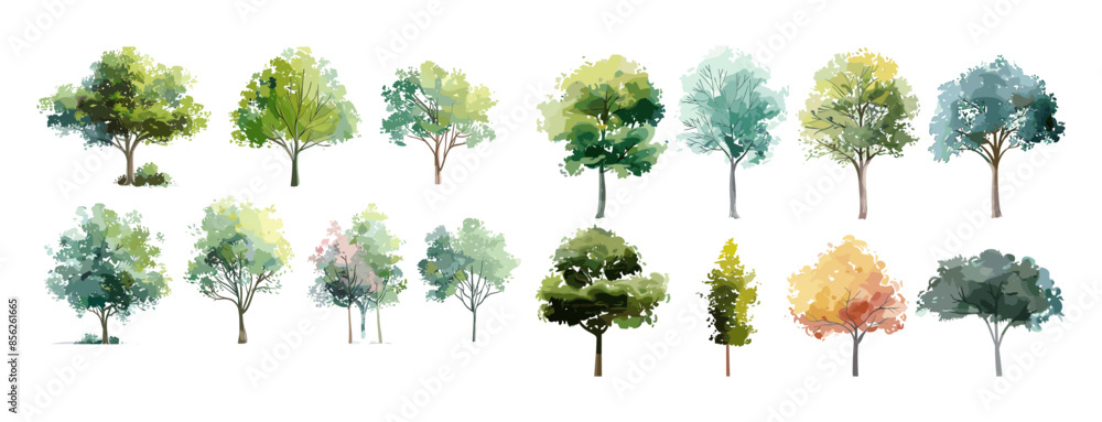 Minimal style tree watercolor vector illustration, hand drawn painting ...