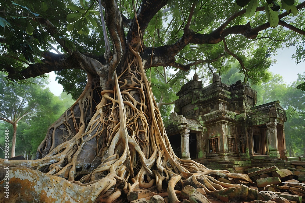 A colossal tree at the zenith of its ancient wisdom, with roots ...