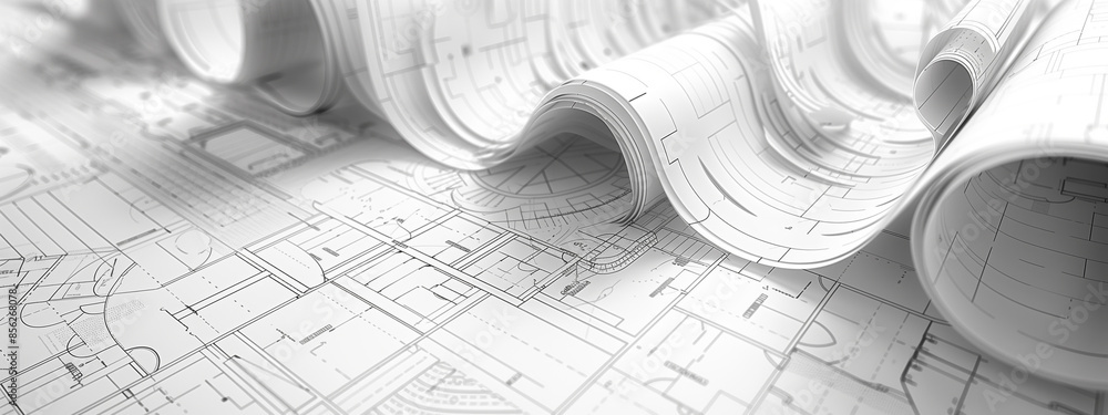 Intricate architectural plans unfurl, revealing a complex web of ...