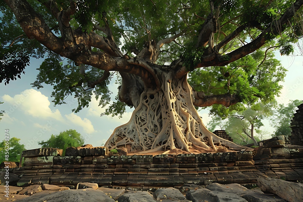 A colossal tree at the zenith of its ancient wisdom, with roots ...