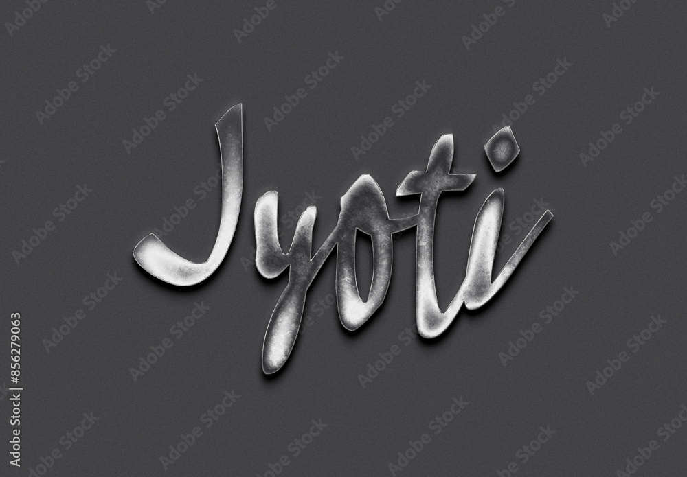 Chrome metal 3D name design of Jyoti on grey background. Stock ...
