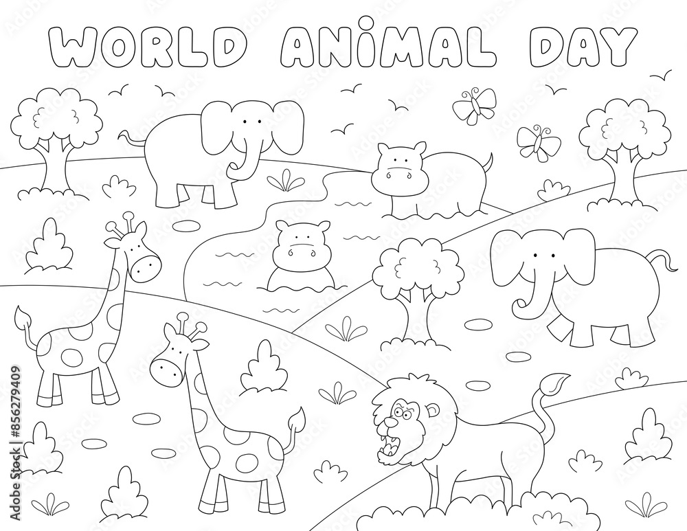world animal day coloring page, print it on 8.5x11 inch paper ...