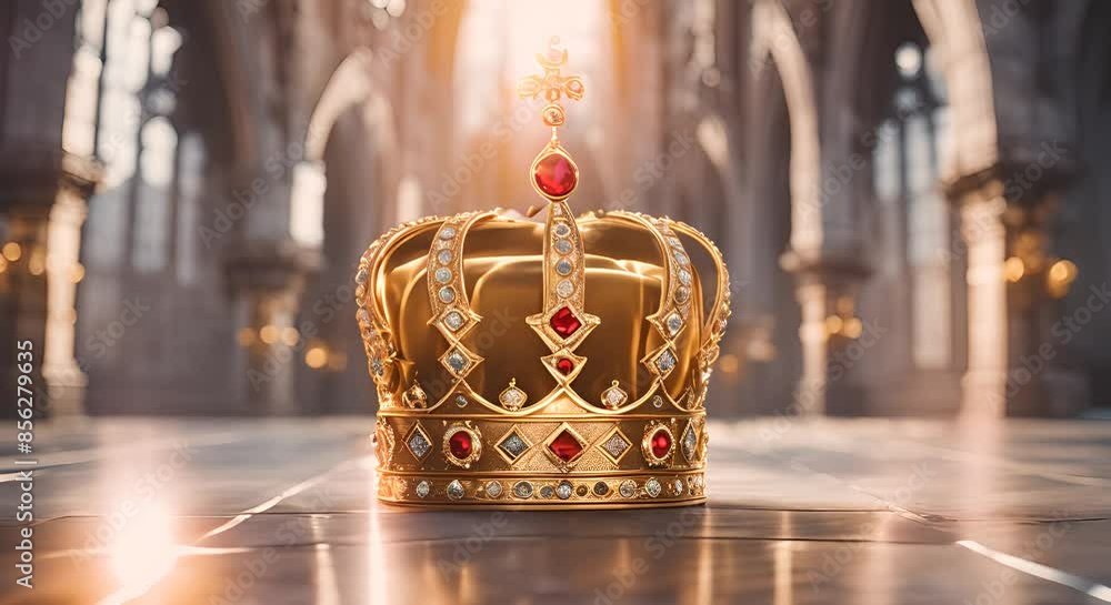 A gold royal king queen coronation crown with jewels and diamonds ...