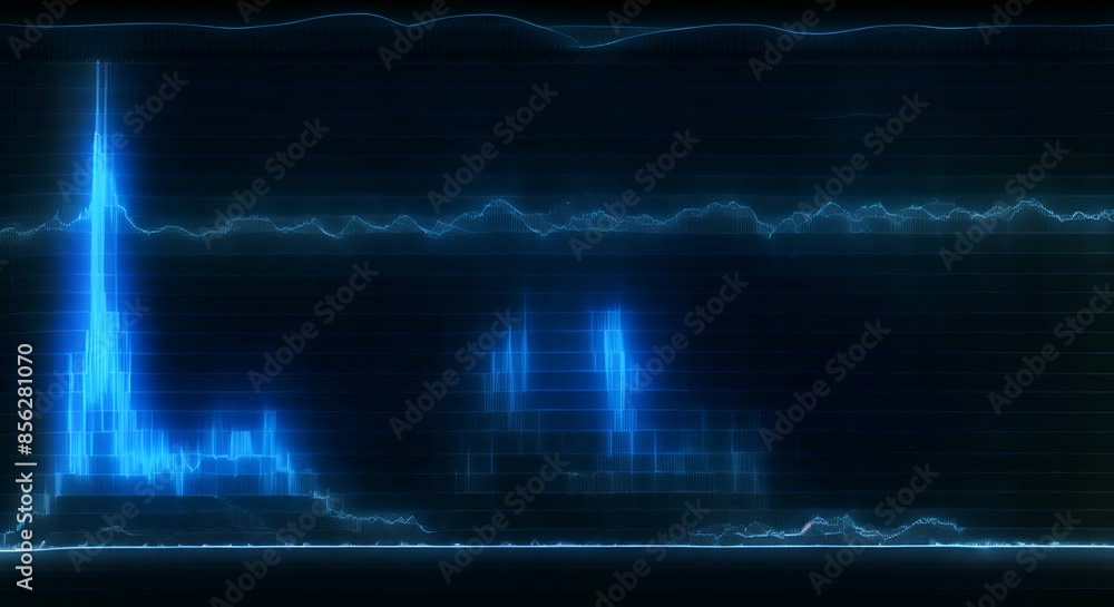Blue wireframe sound waves visualization of frequency signals audio ...