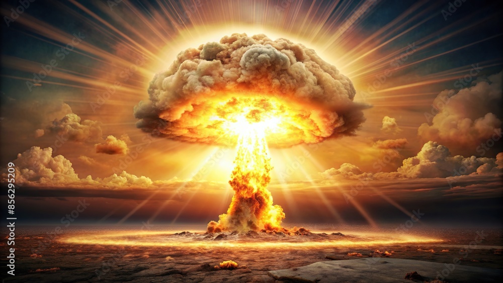Nuclear reaction generating energy and explosion, nuclear energy ...