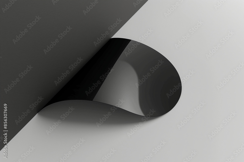 Blank black round adhesive stickers mockup with a curved corner ...