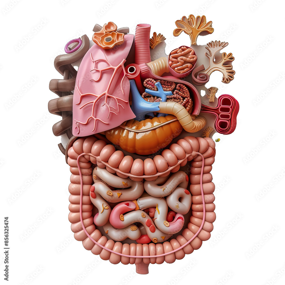 Ilustrace „Cross section of human digestive system, Isolated on ...