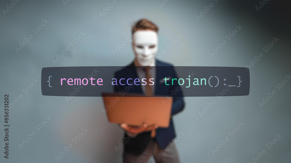 Cybersecurity concept remote access trojan on foreground screen, hacker ...