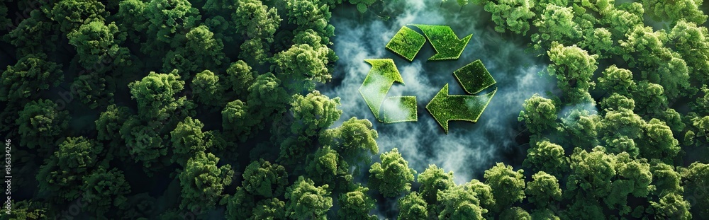 Recycle symbol on the forest background . Ecological concept. Ecology ...