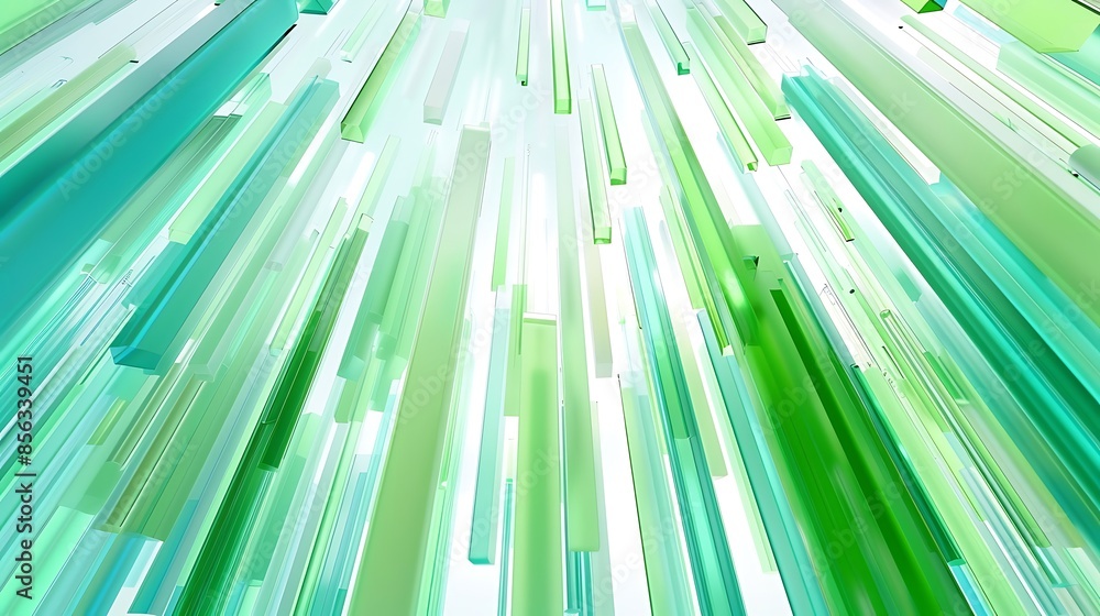 Abstract green striped ramp moving up in perspective on white ...