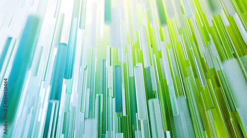 Abstract green striped ramp moving up in perspective on white ...