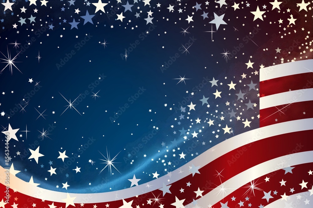 Stylized american flag is waving in a dark blue environment with a ...