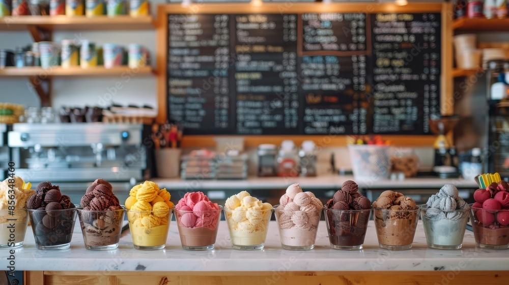 Ice Cream Shop Menu Focus on a menu board in an ice cream shop, with ...