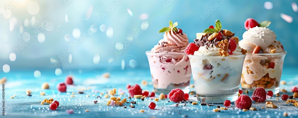 Ice Cream Sundae Bar Focus on a DIY ice cream sundae bar with various ...