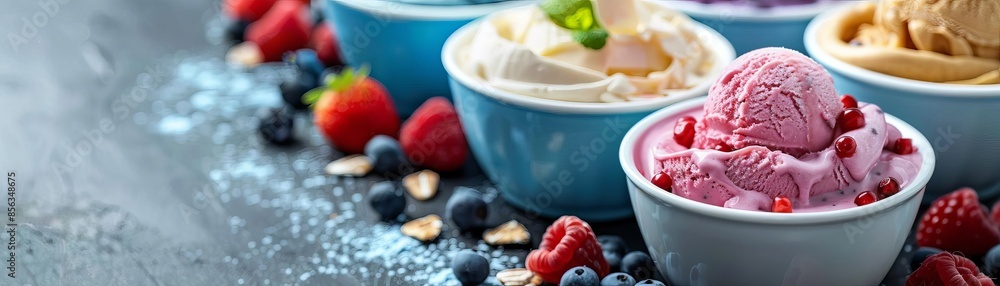 Ice Cream Toppings Focus on a variety of ice cream toppings in bowls ...