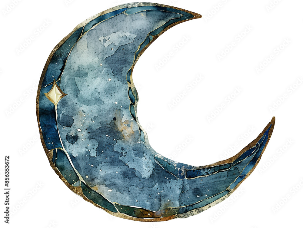Vintage Illustration of a Crescent Moon - Isolated on White Transparent ...
