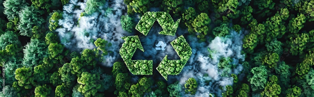 Recycle symbol on the forest background . Ecological concept. Ecology ...