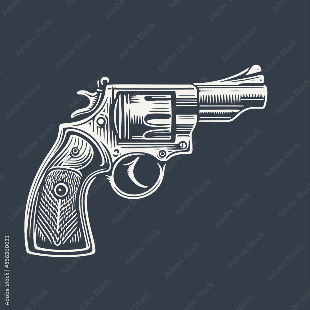 Vetor de Snub Nose Revolver. Vintage woodcut engraving style vector ...