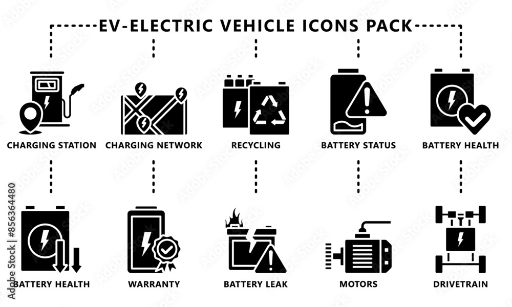 EV-Electric Vehicle glyph icons pack, related to EV, electric vehicle ...
