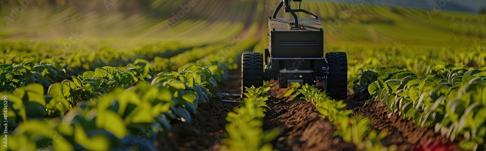 Autonomous driverless small tractor working in vegetable farm, Future ...
