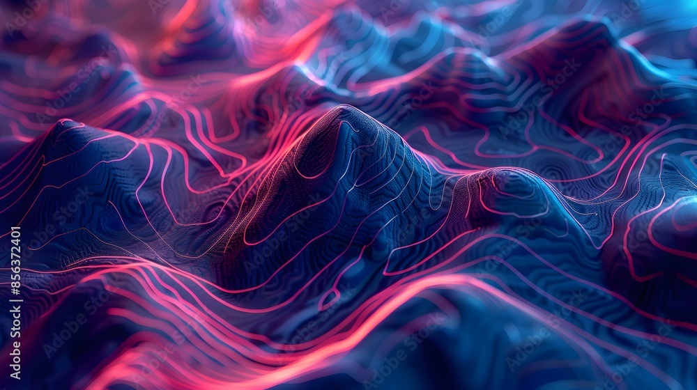 intricate digital landscape, characterized by wavy, contour lines that ...
