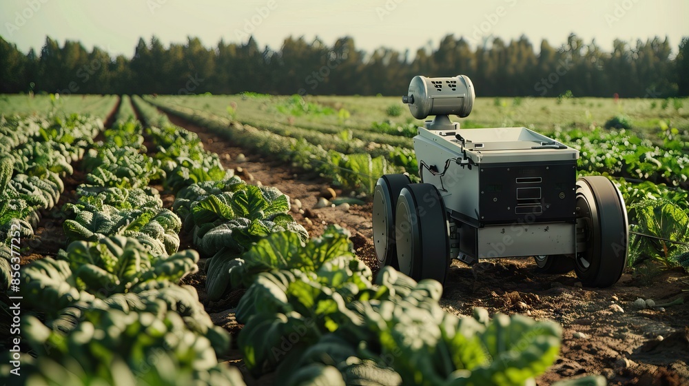 Autonomous driverless small tractor working in vegetable farm, Future ...