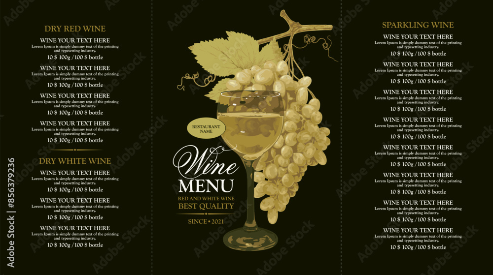 vector wine menu template with price list for a restaurant or bar with ...