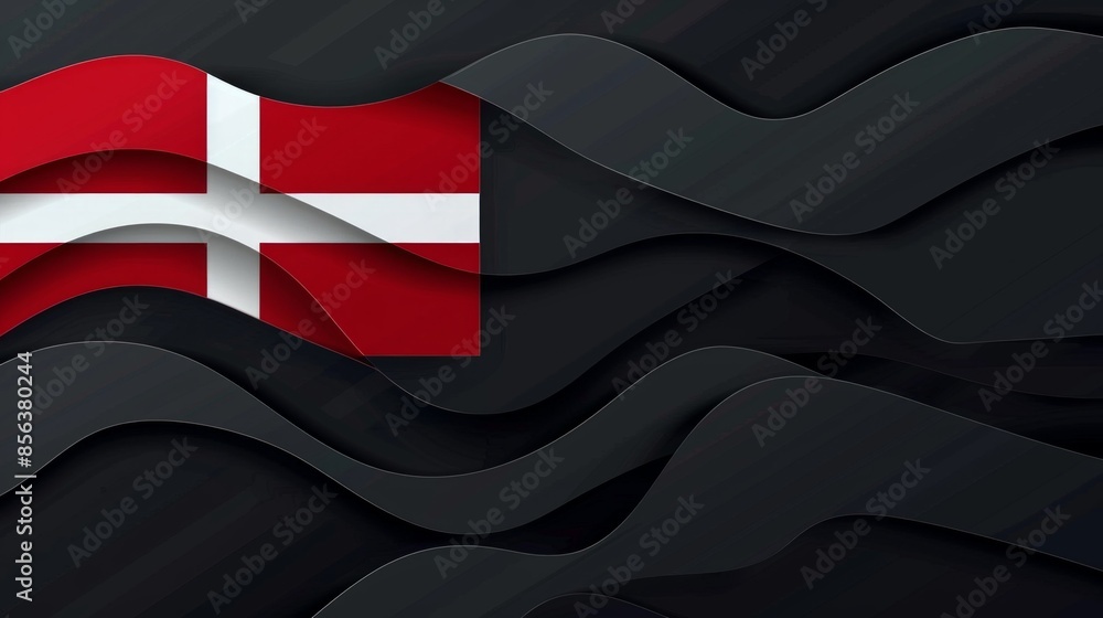 mockup of the Danish flag on a wavy black background, creating a ...