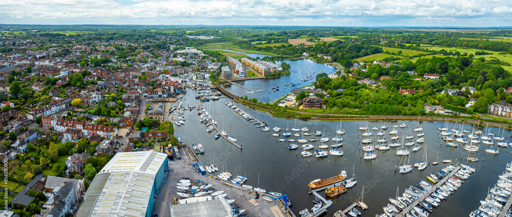 Aerial view of Lymington, a port town in the New Forest district of ...