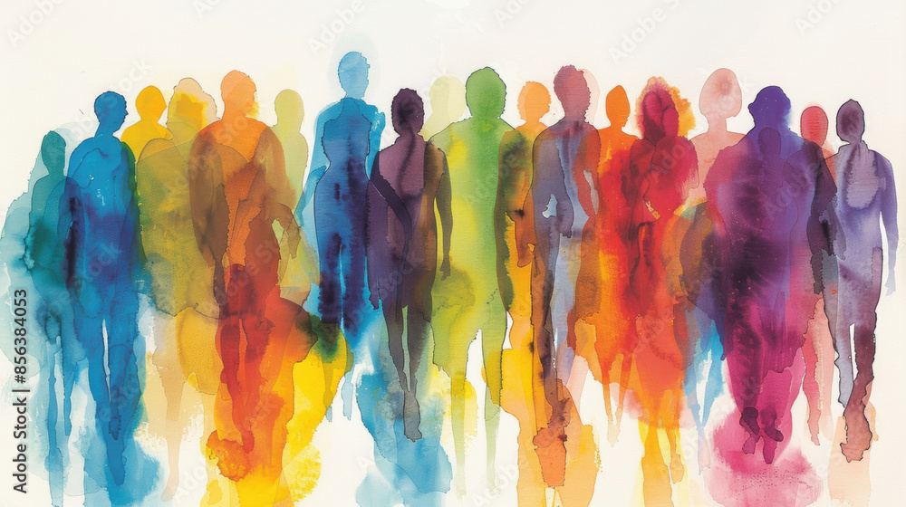 Diverse Community: Abstract Watercolor Figures. Diverse Crowd of People ...