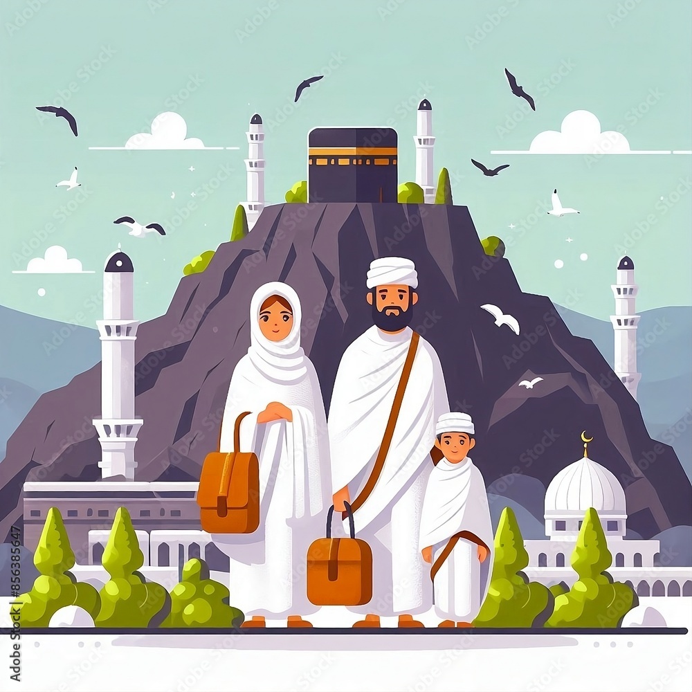 Islamic hajj pilgrimage concept. Vector person illustration. Man with ...