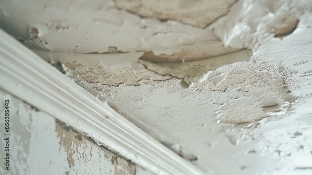 An example of water damage repair, which shows a damaged and stained ...