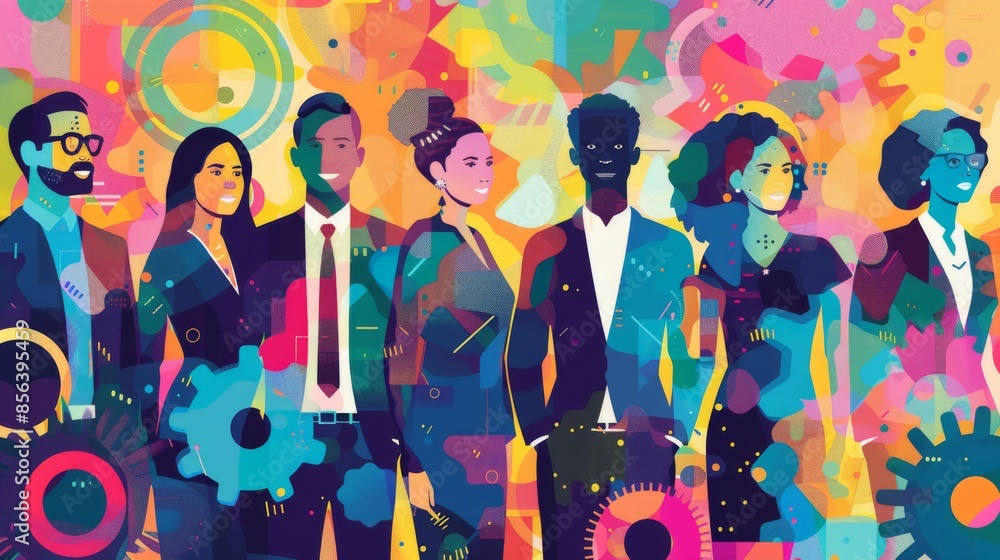 A vibrant image showcasing a team of diverse professionals ...