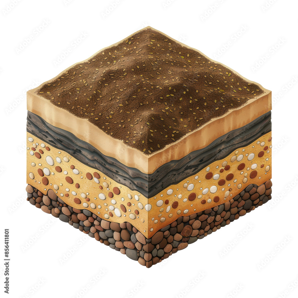 Cross-section of soil layers, showing topsoil, subsoil, and bedrock ...