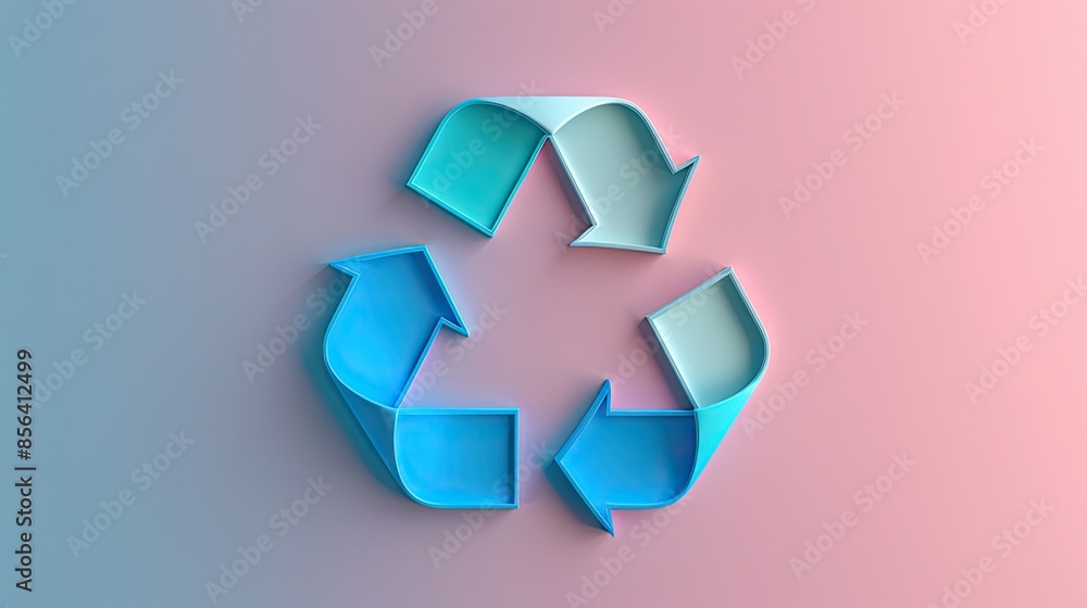 3D blue recycling symbol on pink and blue gradient background ...