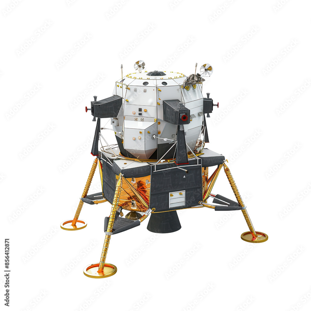 High-resolution image of a lunar lander module on a transparent ...