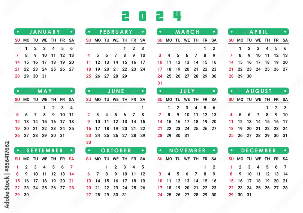 2024 year calendar. Week starts on Sunday. Pocket or wall calendars ...