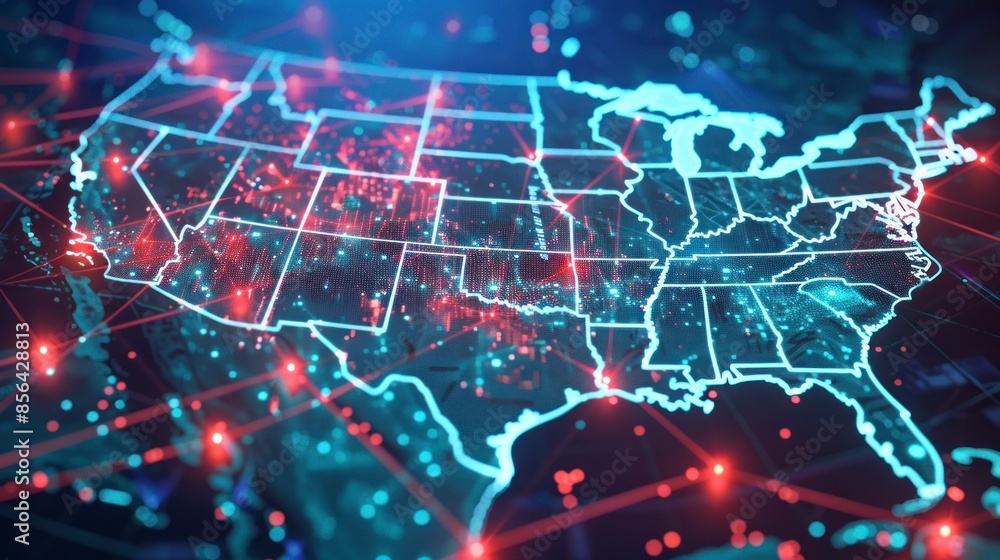 united states map style technological connections and innovation Stock ...