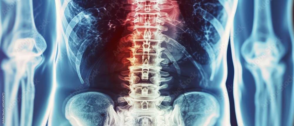 X-ray image highlighting spine inflammation in the lower back ...