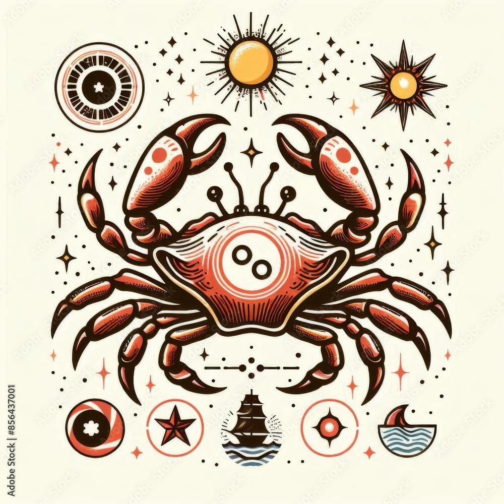 an illustration of Cancer the crab star sign, featuring a detailed crab ...