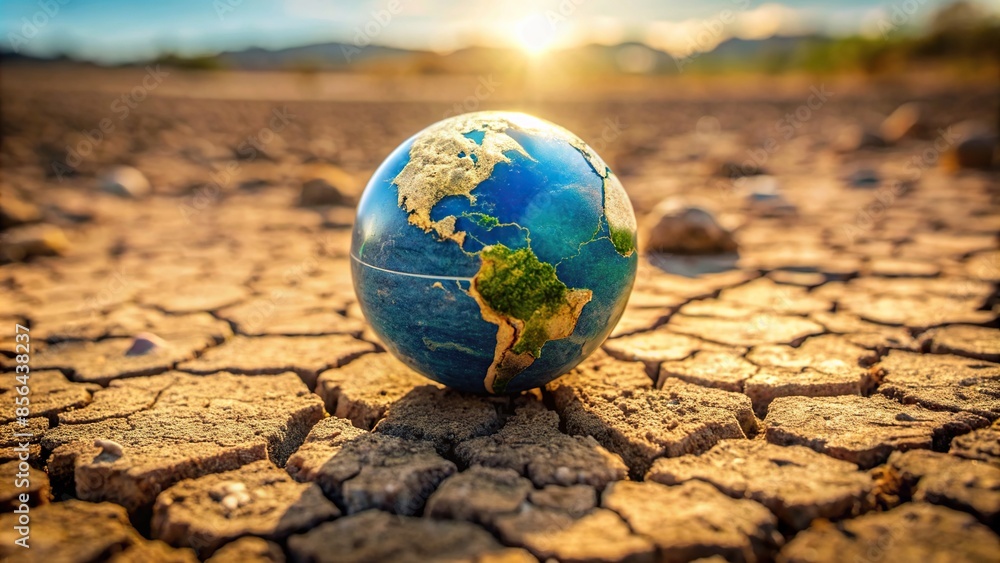 A small globe resting on parched ground, dry, globe, earth, environment ...