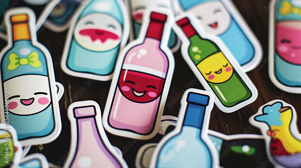 cute kawaii wine stickers, vectors, cartoons, Stock Illustration ...
