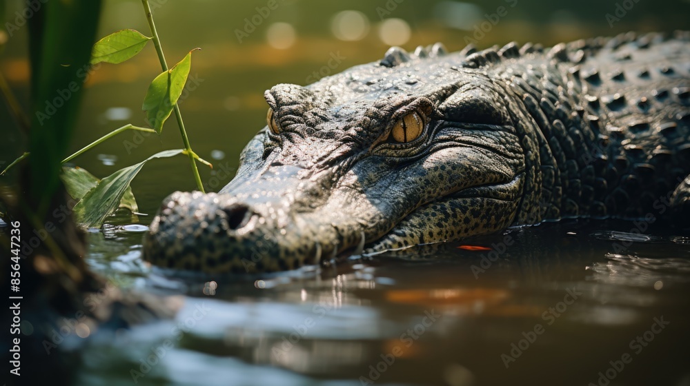 Stealthy Crocodile Ambushing Prey at Riverbank - Realistic Wildlife ...