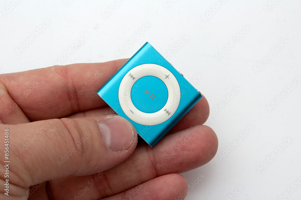Saint-Petersburg, Russia - May 10, 2022: Blue iPod Shuffle in male hand ...